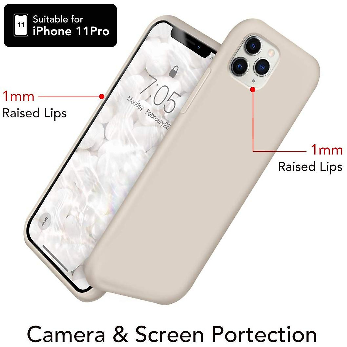 IceSword iPhone 11 Pro Case Stone, Thin Liquid Silicone Case, Soft Silk Microfiber Cloth, Matte Pure Beige, Tan, Creamy, Gel Rubber Full Body, Cool Protective Shockproof Cover 5.8" 11P - Stone