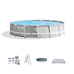 Intex 26723EH Prism Frame Premium Above Ground Swimming Pool Set: 15ft x 42in – Includes 1000 GPH Cartridge Filter Pump – Removable Ladder – Pool Cover – Ground Cloth