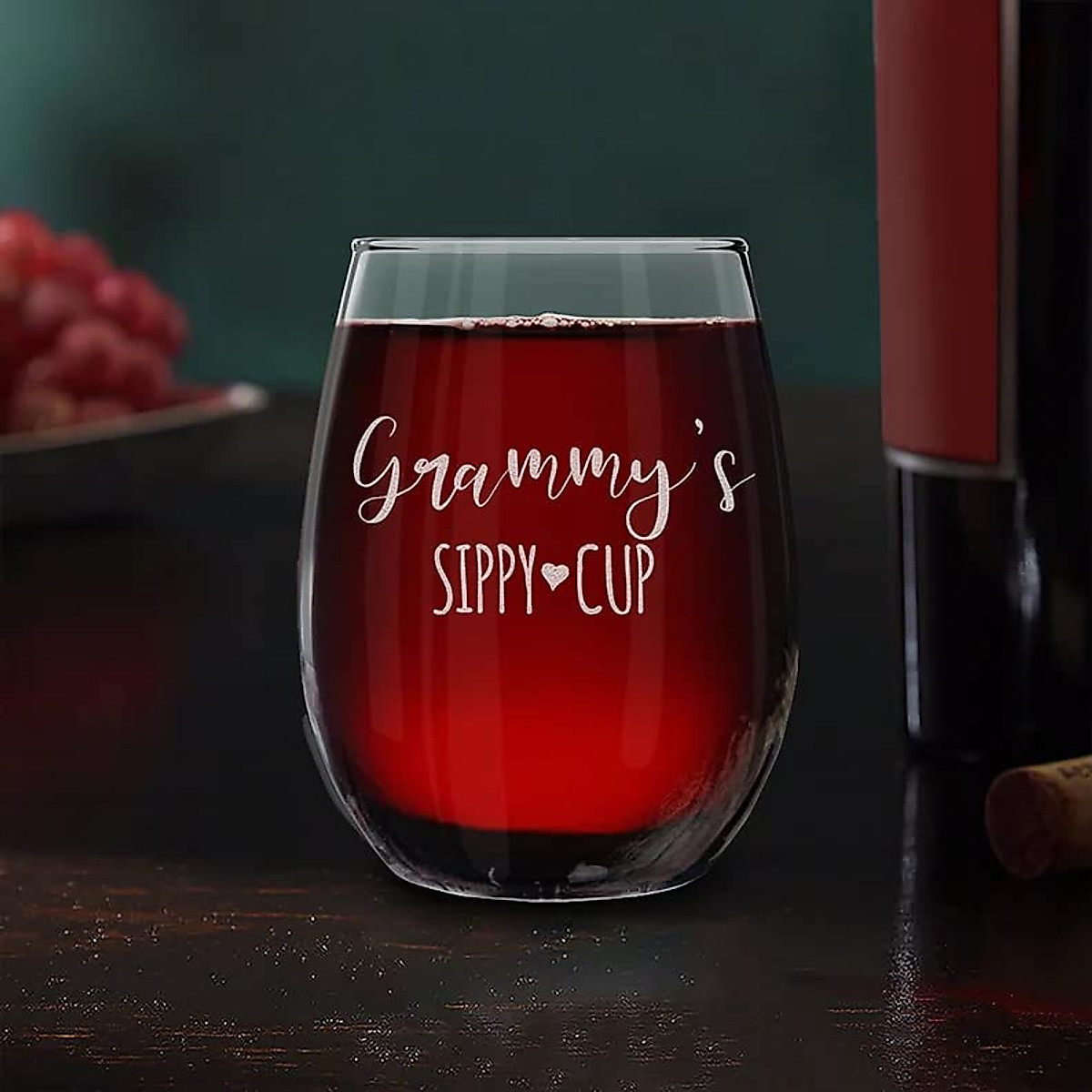 shop4ever Grammy's Sippy Cup Engraved Stemless Wine Glass 15 oz. Mother's Day Gift for Grandma