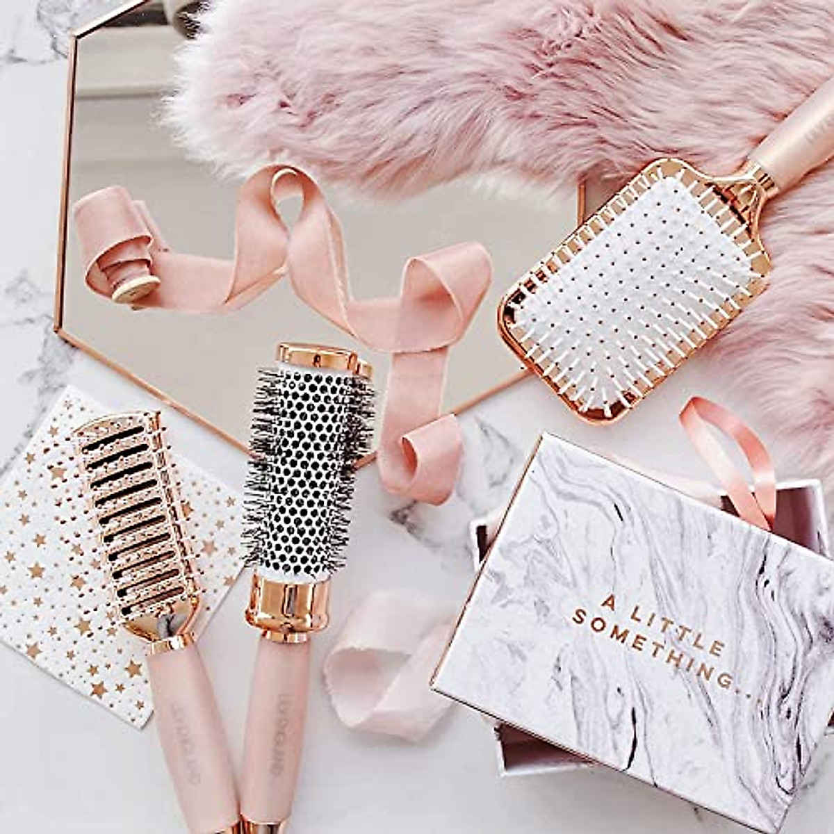Hair Brush Set - Luxury Hairbrushes for Detangling, Blow Drying, Straightening - Suitable for All Hair Types by Lily England (Rose Gold)