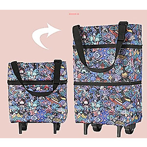 Falytemow Foldable Shopping Bag with Wheels Oxford Trolley Bag for Groceries (Seasoning)