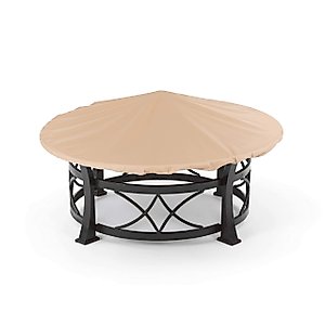 Covermates Round Firepit Top Cover - Heavy-Duty Polyester, Weather Resistant, Drawcord Hem, Fire Pit Covers-Ripstop Tan