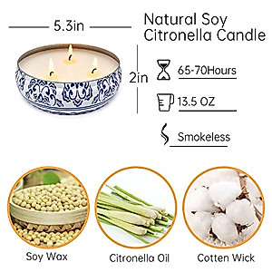 3 Packs Large Citronella Candles Outdoor and Indoor, 13.5oz 3-Wick Soy Wax Portable Travel Tin Candle for Home Garden Patio Yard Balcony and Summer Gift
