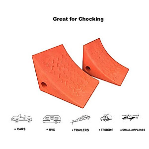 HOXWELL 2 Pack RV Leveling Blocks Wheel Chocks, Premium Heavy Duty Vehicle Wedge Design and Garage Grip Bottom for Travel Trailers, Camper, Truck, Car and ATV Orange 2 Pack