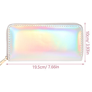 TENDYCOCO Sparking Cell Pouch Wallet Clutch Carteras Pu Women Female Coin Leather Long Wallets Credit Rainbow Portfel Shining Silver Zipper Holographic Slim Bag Purses Iridescent Girls for