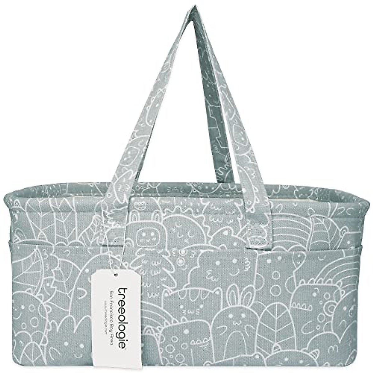 Baby Diaper Caddy Organizer Basket for Nursery Changing Table - Car Storage Bin Tote Bag for Nappy, Diapers, and Wipes - Newborn Registry Shower Gift for Girl and Boy Must Haves - Travel Bin (Gray)