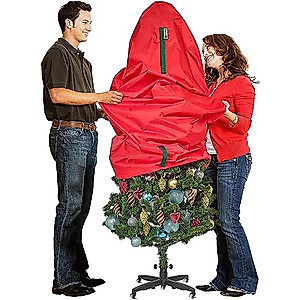 Upright Christmas Tree Storage Bag - Holiday Tree Cover for Christmas Trees or Topiary Trees - Durable, Lightweight, Convenient, Vertical Xmas Storage Bag (9 ft), Large