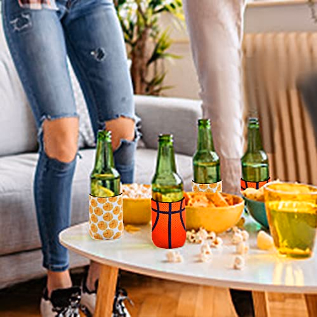 21 Pieces Basketball Pattern Beer Can Coolers 17 Oz Sports Soda Cover Coolies Sublimation Sleeves for Weddings, Bachelorette Parties Funny HTV Party Favors