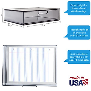 STORi STAX Plastic Stackable Organizer Drawers (Set of 2) Classic Grey | 12.5" Wide | Set Includes Two Open Drawer | Organize Office Desk Accessories & Sort Paper | Made in USA