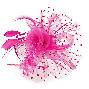 Cizoe Women's Fascinators Hat Kentucky Derby Hats Wedding Cocktail Tea Party Headwear and Gloves(Fushia)