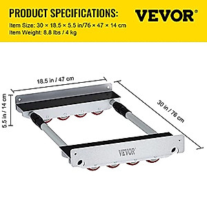 VEVOR All Terrain Mover Dolly, 18.5 Inch Width Piano Dolly, 1874Lbs Load Capacity Alloy Dolly, Furniture Dolly with 8 Casters, Heavy Duty Dolly for Workshops, Schools, Offices and Garages