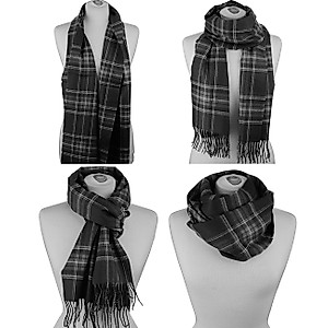 D&Y Unisex Classic Softer Than Cashmere Plaid Fringe End Scarf, Blue