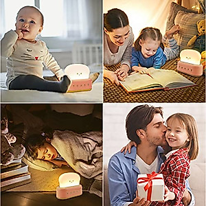 Decor Toaster Night Light Lamp Rechargeable Small Lamps with Smile Face Cute Toast Bread Shape Decor Night Lights for Kids Baby Nursery Pink