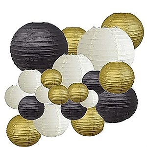 YXYX Chinese Lanterns 2021 Decorative Party Paper Lanterns 20 Pcs Gold White Black Round Japanese/Chinese Lantern Lanterne Papier for Wedding Outdoor Ceiling Decoration