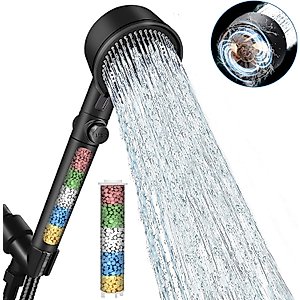 LEMNISLIFE High Pressure Shower Head with Filter, 5 Stage Deep Filtered Hand Held Shower Head with 59" Stainless Hose & Brass Bracket, 6 Spray Modes Hydro Jet Shower Head for Hard Water Soften, Black