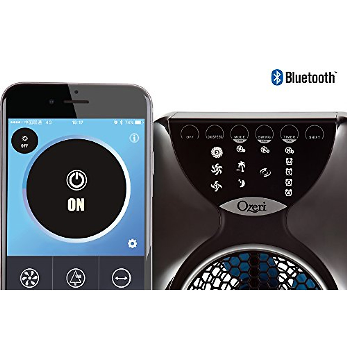 Ozeri 3X Tower Fan (44") with Bluetooth and Passive Noise Reduction Technology, Black