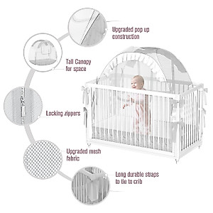 Baby Crib Tent, Canopy Tents to Keep Toddler in, Babies Cribs Nets, 48" X 26" X 57", White, Mesh, Pop-up Safety Net, Babycrib Mosquito Netting, Bed Cover for Climbing Out, Climbers, Boys | Houseables