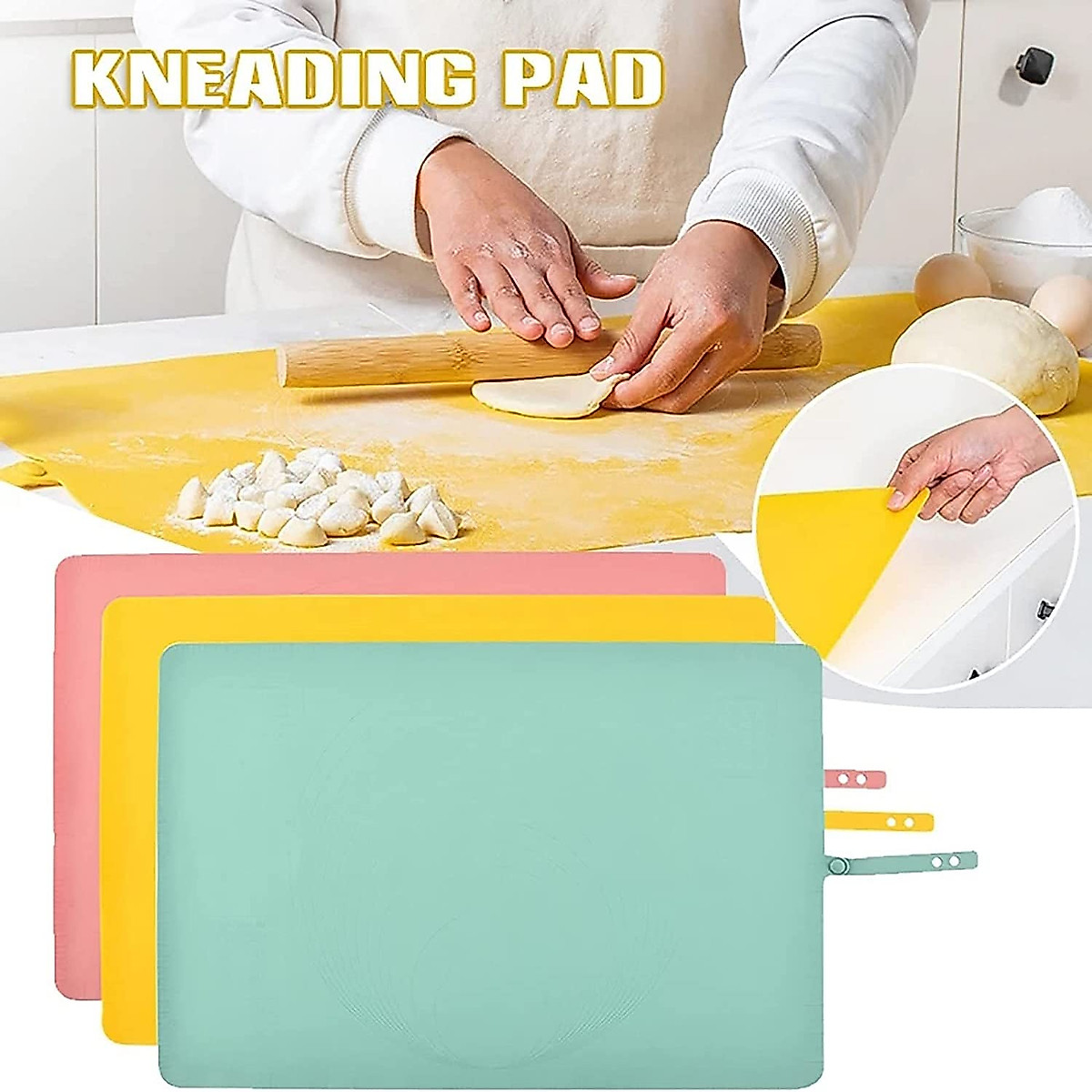 Extra Large Silicone Kneading Pads,Silicone Baking Bakeware Cooking Mat,Dough Rolling Mat,Creative Silicone Pad Kneading Tools,Non-Stick & Non-Slip Foldable Cutting Boards with Buckle Design (Pink)