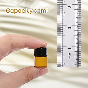 STARSIDE 50 pack 1 ml 1/4 Dram Mini Amber Glass Essential Oils Sample Bottles with Black Caps for Essential Oils,Chemistry Lab Chemicals,Colognes & Perfumes.3 plastic droppers as gift.