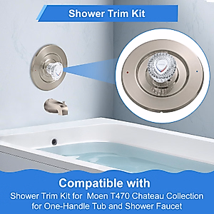 Satin Nickel Shower Trim Kit, Compatible with Moen T470 31661SN Chateau Series Shower Trim Kit and Tub/Shower Trim, for Moen 1225 Trim Kit, Includes Escutcheon, Tubes, Shower handle and Screws