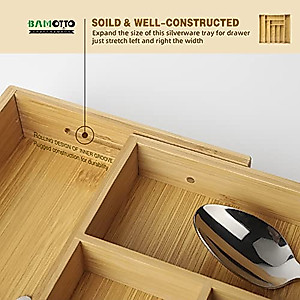Large expandable Bamboo Drawer Organizer-Kitchen Utensil, Flatware&Silverware Organizer-Wood Adjustable Drawer Organizer for Knives in Kitchen, Bedroom, Living Room Storage Box (12.9-19x18")