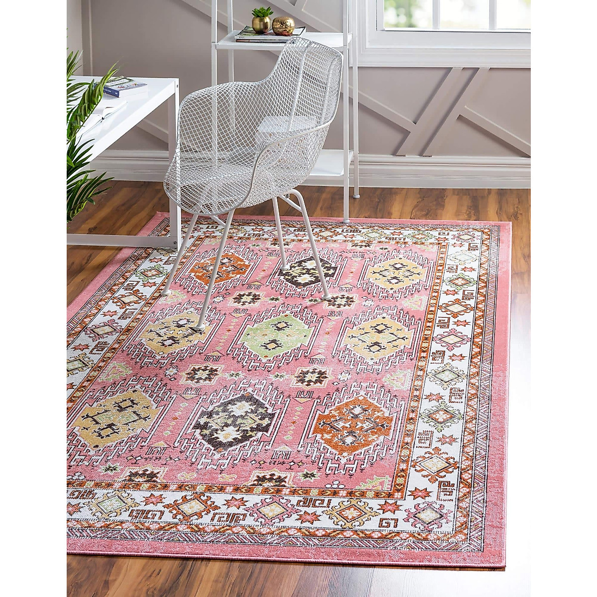 Unique Loom Aarhus Collection Area Rug - Southwestern (5' 1" x 7' 10" Rectangle, Rose/ Green)