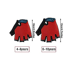 3 Pairs Kids Bike Gloves Half Finger Gloves MTB Road Sport Gloves Anti-Slip Gel Gloves for Children Cycling Biking Breathable Gloves (Black, Army Green, Red, 6-10 Years)