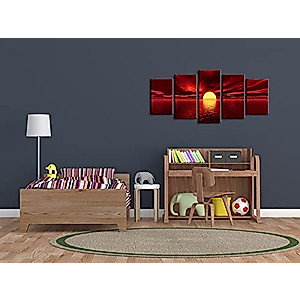 Wieco Art Red Sun Canvas Prints Wall Art Ocean Sea Beach Pictures Paintings Ready to Hang for Living Room Bedroom Home Decorations Modern 5 Piece Stretched and Framed Grace Landscape Giclee Artwork