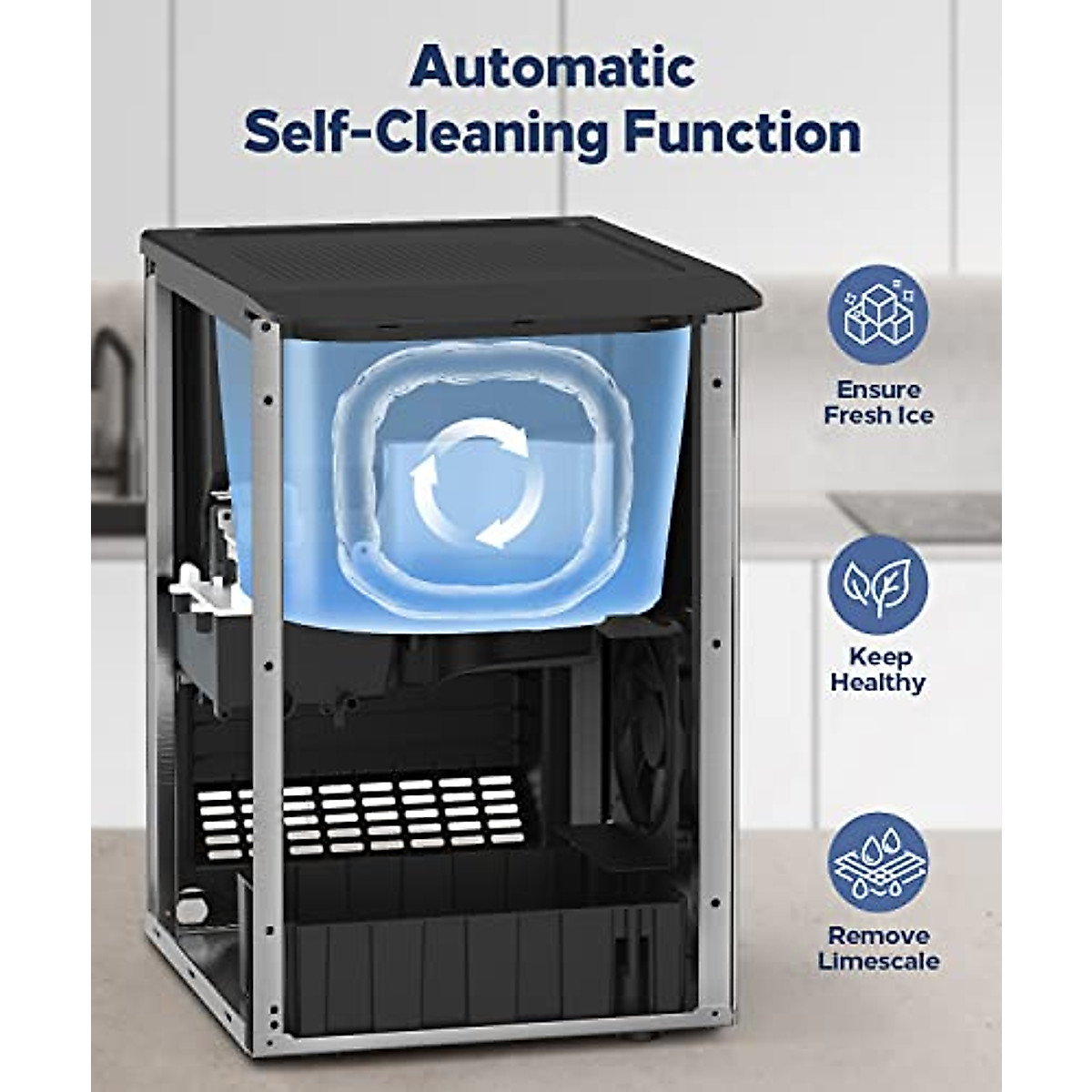 Kndko Nugget Ice Maker,Self Dispensing Pellet Ice Maker,44lbs/24H, Self Cleaning Ice Maker,3.3lbs Ice Storage,Nugget Ice Maker Dispenser,Countertop Nugget Ice Maker for Home Kitchen Bar Party Black