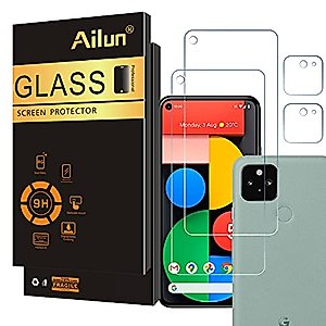 Ailun Screen Protector for Google Pixel 5a 5G Tempered Glass 2Pack + 2 Pack Camera Lens Protector Ultra Clear Anti-Scratch Case Friendly