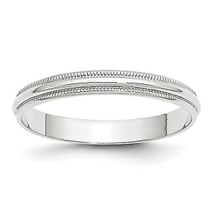 Solid 10k White Gold 3 mm Round Milgrain Wedding Band Ring Size 8