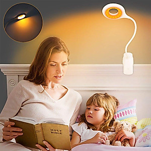 Clip-on Reading Light for Bed - Amber Book Read Light Rechargeable 5 Brightness Desk Light Clamp Lamp, Touch Control Dimmable Lamp with Flexible Neck, Gentle Night Light(White)