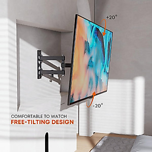 MounTeck Full Motion TV Wall Mount for Most 23-55 Inch Flat Curved TVs up to 66lbs, Swivel and Tilt TV Wall Bracket, with Strong Articulating Arms, VESA 75x75 to 400x400 (Black)