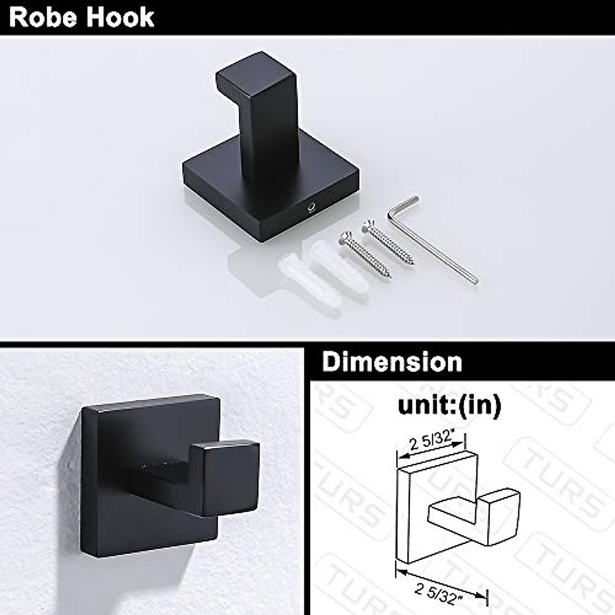 TURS 5-Pieces Bathroom Hardware Set Black Towel Bar Holder Set Stainless Steel Bath Accessories Set Wall Mounted, Q7BK-P5
