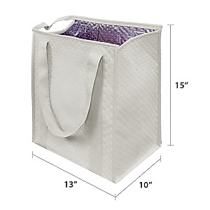 Gift Expressions Insulated Reusable Grocery Food Bag w/Bottom board, Large,Zippered Top, Recycled Materal … (6CT, Grey)