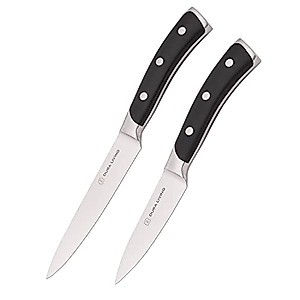 DURA LIVING 2-Piece Professional Kitchen Knife Set – Ultra Sharp, Precision Forged High Carbon German Stainless Steel, 5" Utility & 3.5" Paring Knives, Ergonomic Handle, Multipurpose, Black