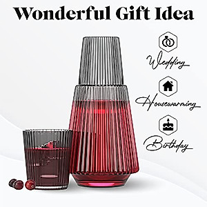 American Atelier Vintage Bedside Water Carafe with Tumbler – 37 Oz Ribbed Pitcher and Matching Drinking Glass Doubles as Lid for Guest Room, Office, or Gift, 4.5”x 9.25" (Gray)