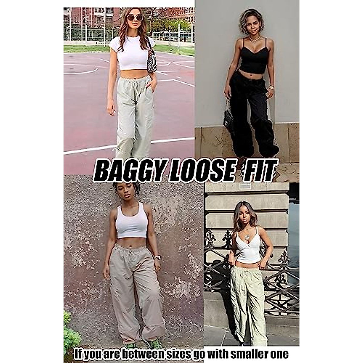 DISCIPBUSH Cargo Pants Women Baggy - Parachute Pants for Women Trendy, Womens Cargo Pants Y2K Pants, Baggy Pants Women, Streetwear Women Cargo Pants for Girls' Fashion, Khaki Pants for Women L