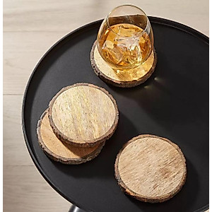 UNI_CRAFTS Natural Wooden Rustic Coasters with Tree Bark | Wood Coaster Pieces Craft Wood kit | Mango Wood Coasters for Your Drinks, Beverages & Wine/Bar Glasses (Coasters Set of 4)