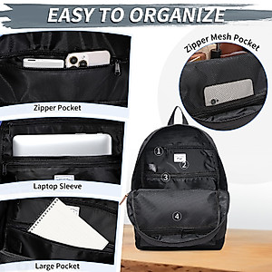 Kasqo Black Backpack, Classic Lightweight School Backpack Teens Boys, 15.6 Inch Laptop Bookbag for Men Women Girls College