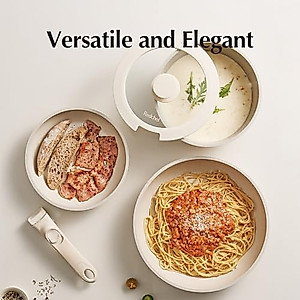 Redchef Ceramic Pots and Pans Set Non Stick, Nonstick Kitchen Cookware Sets, Non Toxic Pots and Pans Set Non Stick, PFAS PFOA & PTFE Free, Detachable Handle Pots and Pans 5 Piece, RV Cookware (Beige)