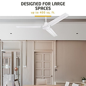 Ciata 2 Pack Garage Ceiling Fan, Shop Ceiling Fan, Commercial Ceiling Fan, Industrial 56 Inch Three Blade Indoor Ceiling Fan, with White Steel Blades in White Finish