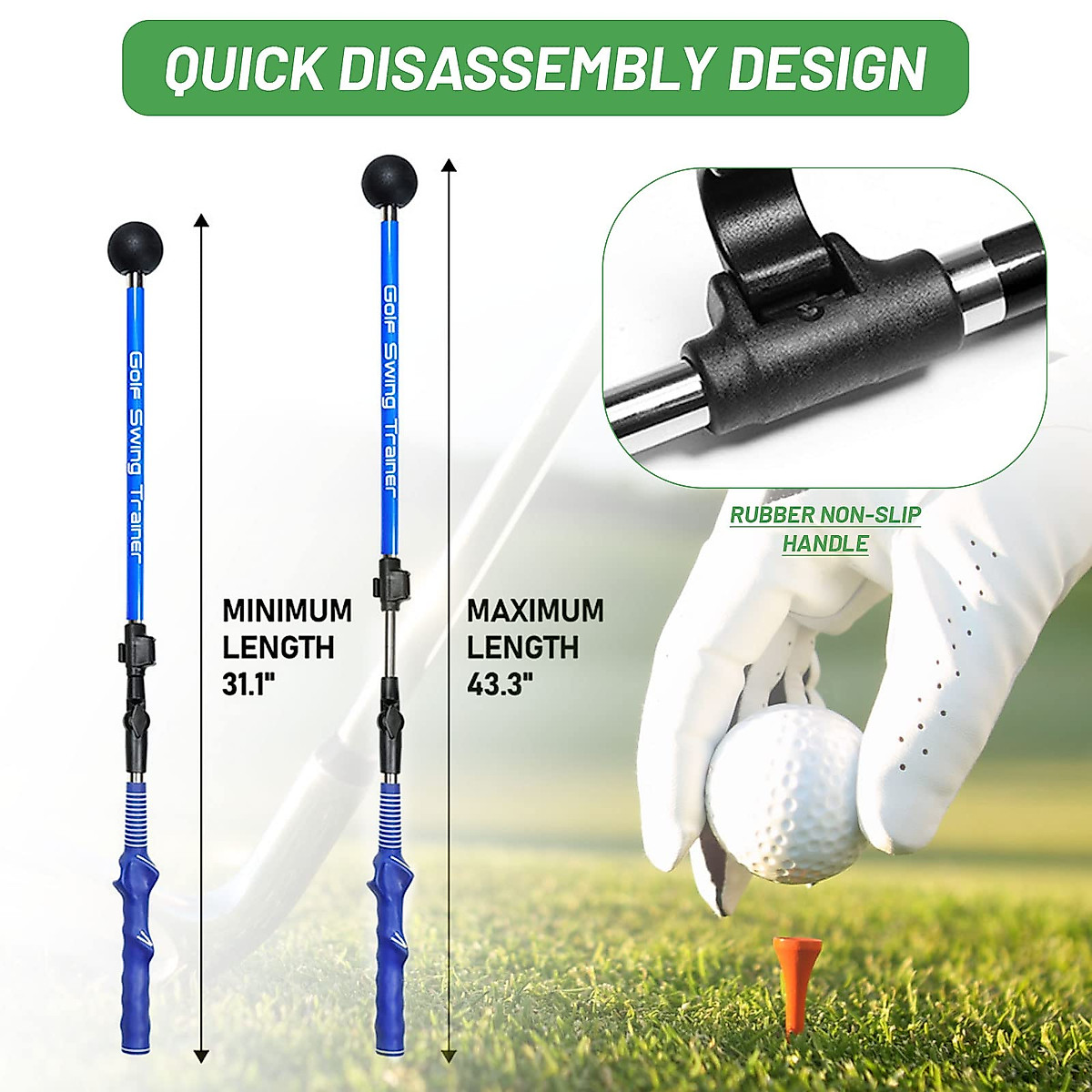 BigKing Golf Swing Trainer Aid Adjustable, Golf Training Aid to Improve Hinge Foldable Golf Swing Training Aid Stick,Forearm Rotation, Rotation Shoulder, Golf Trainer with Ergonomic Grip (Blue)