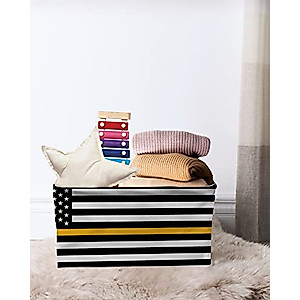 Large Capacity Storage Bins Thin Gold Line Dispatchers Dispatch Communications Officer American Flag Storage Cubes, Collapsible Storage Baskets for Organizing for Bedroom Closet Home 15x11x9.5 In