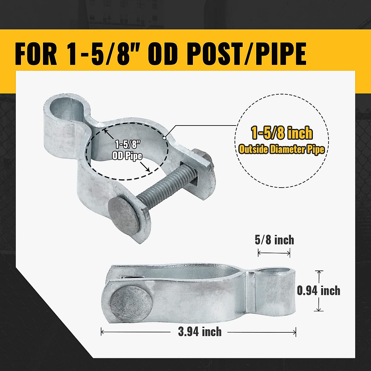 VIVIDA 1-5/8" Chain Link Gate Hinge, Chain Link Fence Female Hinge, Galvanized Steel, for 1-5/8" OD Post/Pipe, Bolts & Nuts Included, 6 PCS