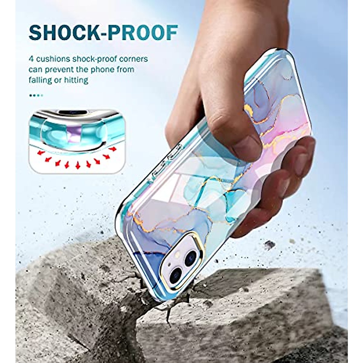 DT Series Case for iPhone 11 Case Built with Screen Protector, Lightweight and Stylish Full Body Shockproof Protective Rugged TPU Case for Apple iPhone 11 6.1inch（Marble）