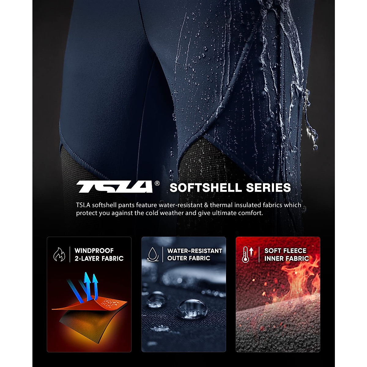 TSLA Women's Softshell Winter Snow Ski Pants, Fleece Lined Waterproof Hiking Pants, Insulated Work Outdoor Pants, 2-layer Reinforced Knee Navy, Large