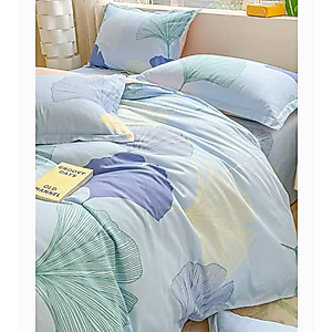 Generic 100% Cotton Duvet Cover Set for King Queen and Twin, Full Size Blue Leaf Print Double Bed Quilt Cover with 2 PCs Pillowcase with Zipper Closure (Full)