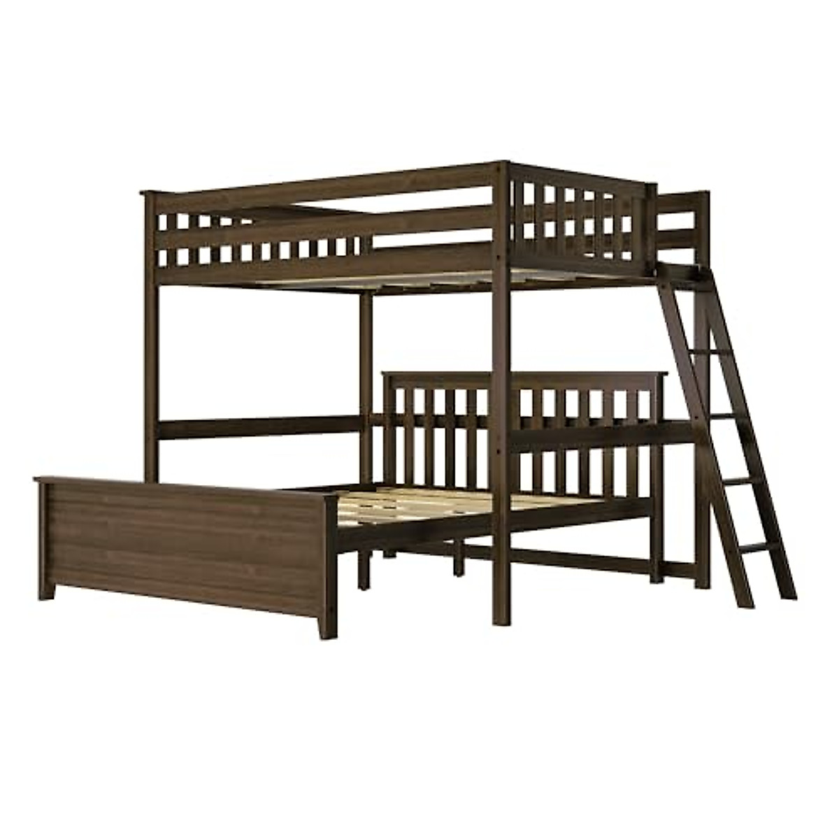 Max & Lily Bunk Bed, L Shaped Full-Over-Queen Bed Frame for Kids with Ladder on End, Solid Wood Bunk Bed for Kids, No Box Spring Needed, Walnut