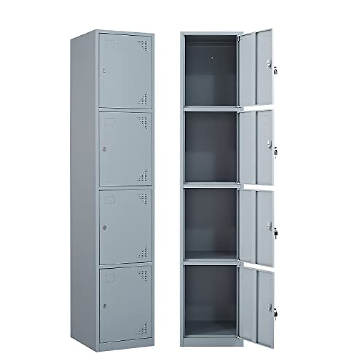 Yizosh Metal Locker for Gym, School, Office, 71" Metal Storage Locker Cabinets for Employees, Students Steel Lockers Four Tier with 4 Doors (Grey)